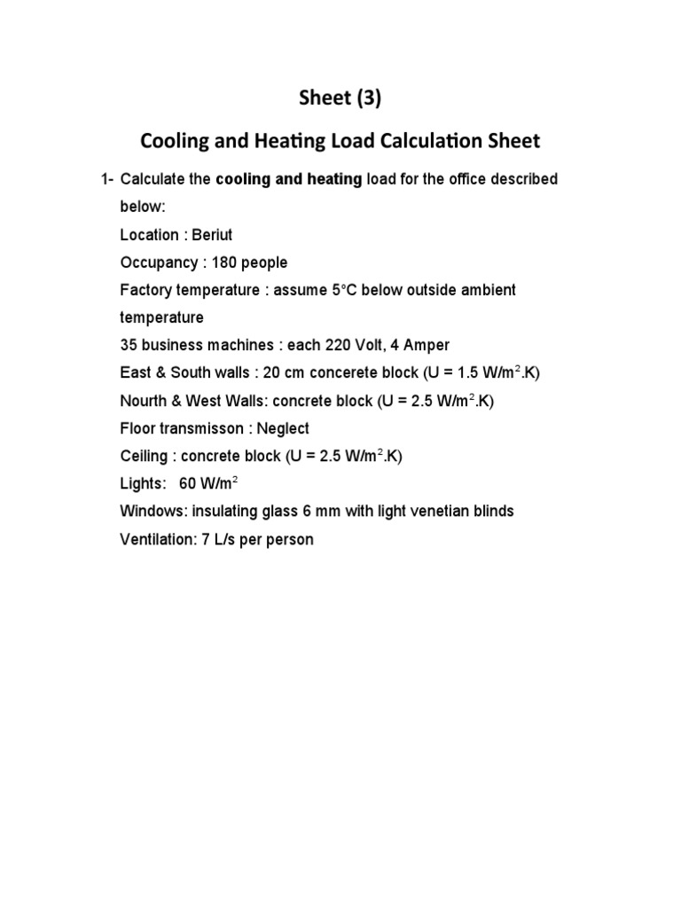 Cooling Load Calculation Sheet | PDF | Building Insulation | Wall