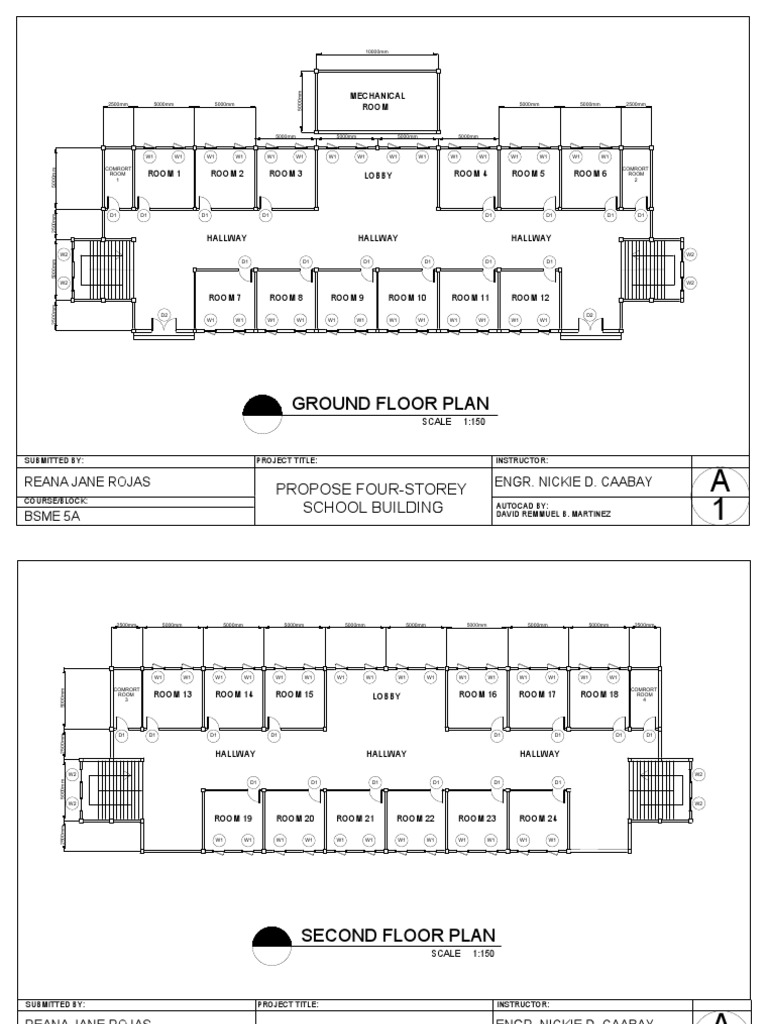 Four-Storey School Building Plans | PDF | Window | Door