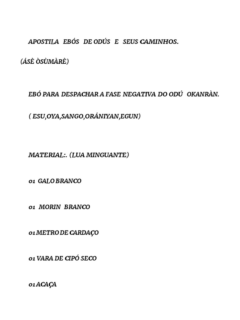 Apostila Ebos de Odus e Seus Caminhos | PDF | Comidas e bebidas | Alimentos