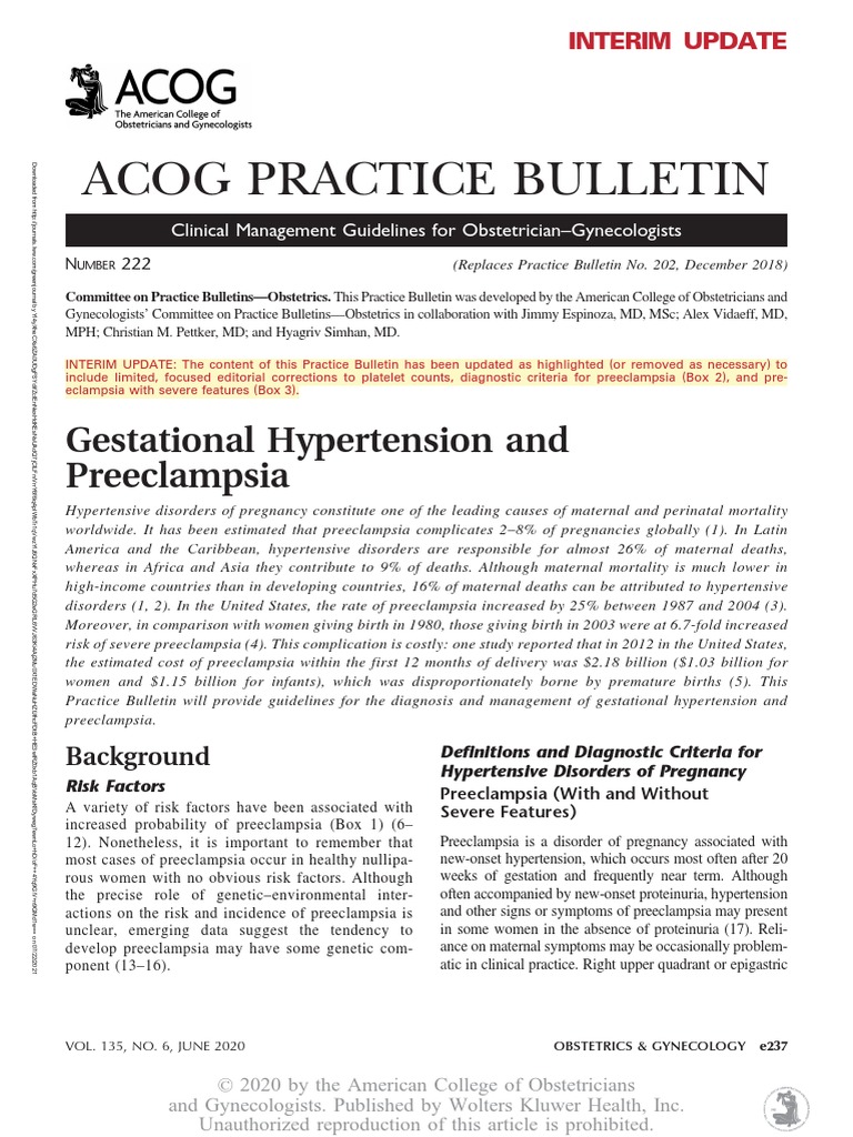 Gestational Hypertension and Preeclampsia ACOG.46 | PDF | Hypertension ...