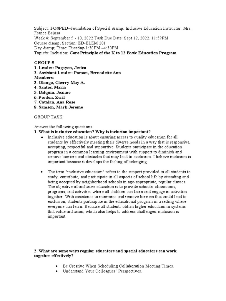 Fosped Output 3 1 | PDF | Inclusion (Education) | Teachers