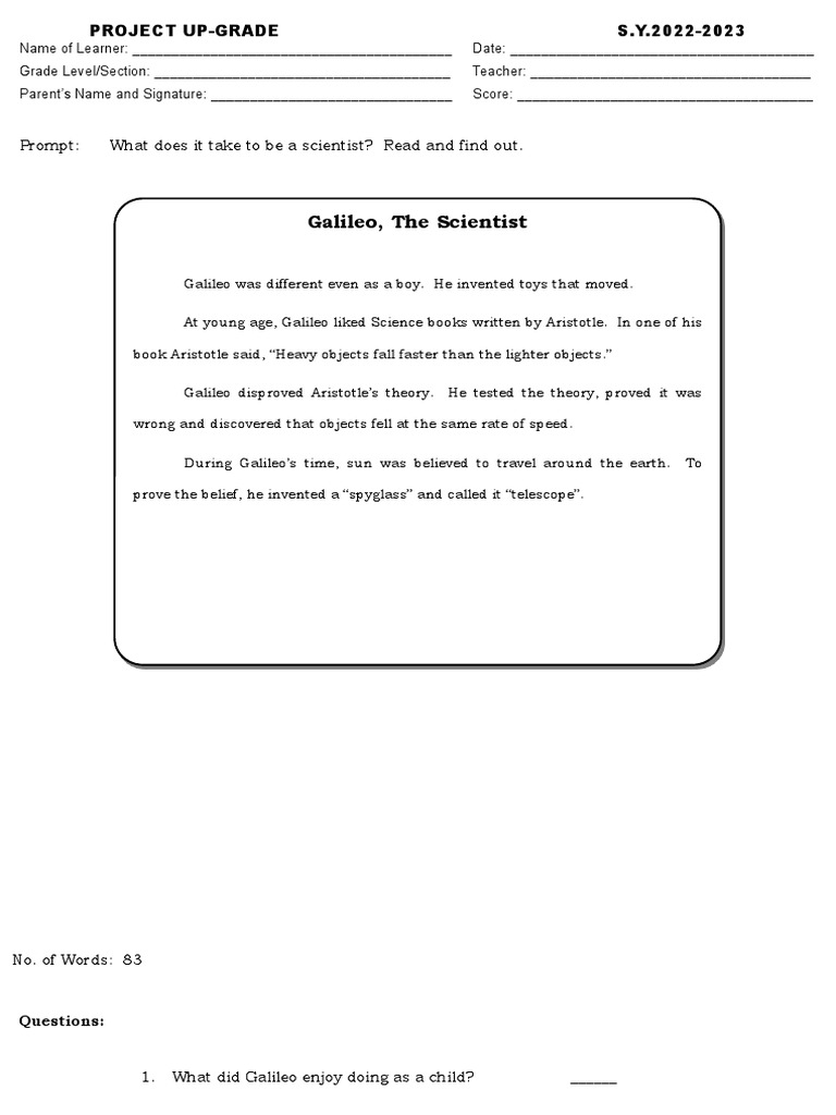 Reading Intervention - Week 2 | PDF | Galileo Galilei | Science