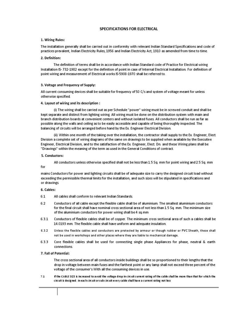 06 Ele Spesification | PDF | Electrical Wiring | Ac Power Plugs And Sockets