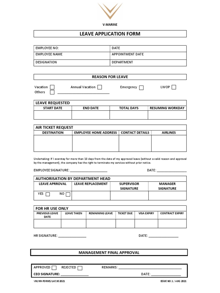 V-Marine Leave Application Form | PDF