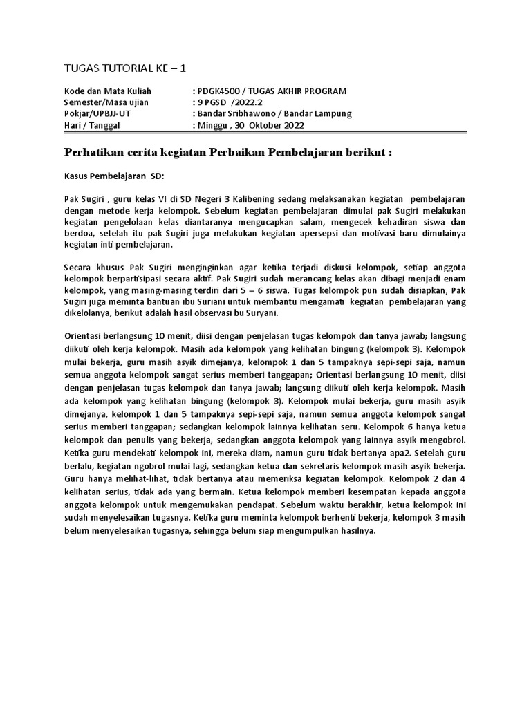 Soal TT. 1 - 9 PGSD | PDF