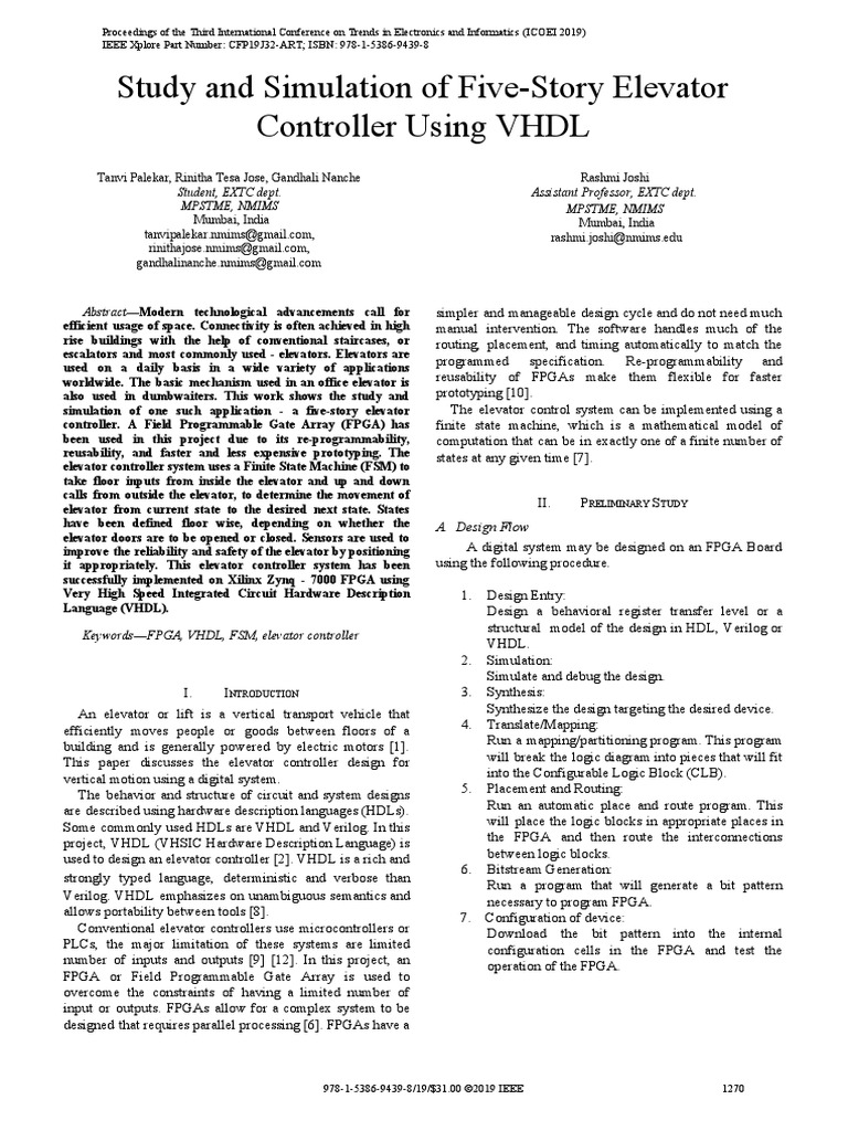Study and Simulation of Five-Story Elevator Controller Using VHDL | PDF | Hardware Description ...