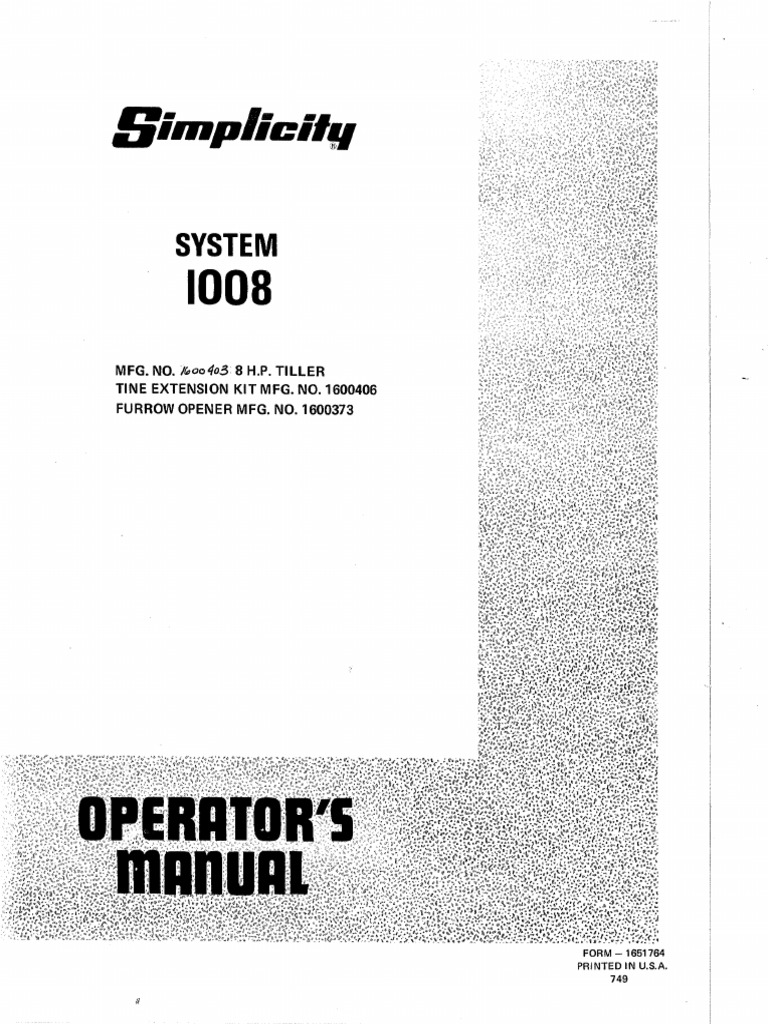 Simplicity 1008 Operator's Manual | PDF