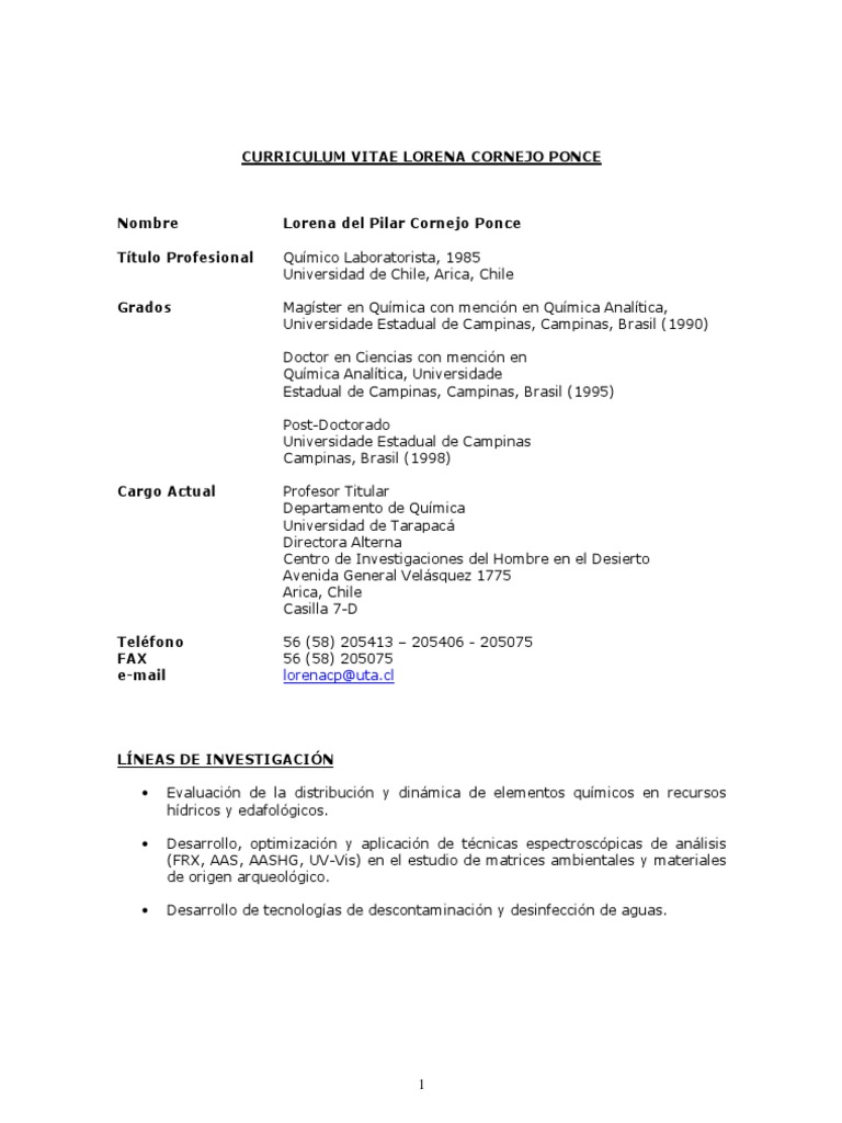 Currículum Lorena Cornejo | PDF | Chile | Agua
