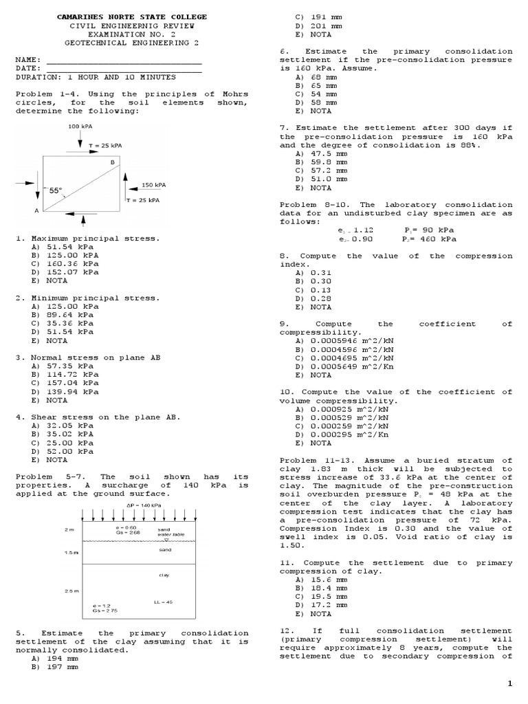 Examination 2 - Geotechnical Engineering 2 | Download Free PDF | Solid Mechanics | Materials