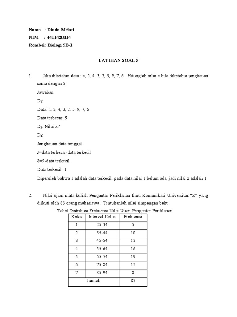 Latihan Soal 5 Ukuran Dispersi | PDF