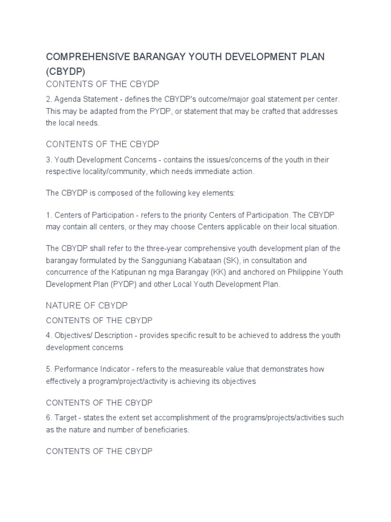 Comprehensive Barangay Youth Development Plan | PDF | Business