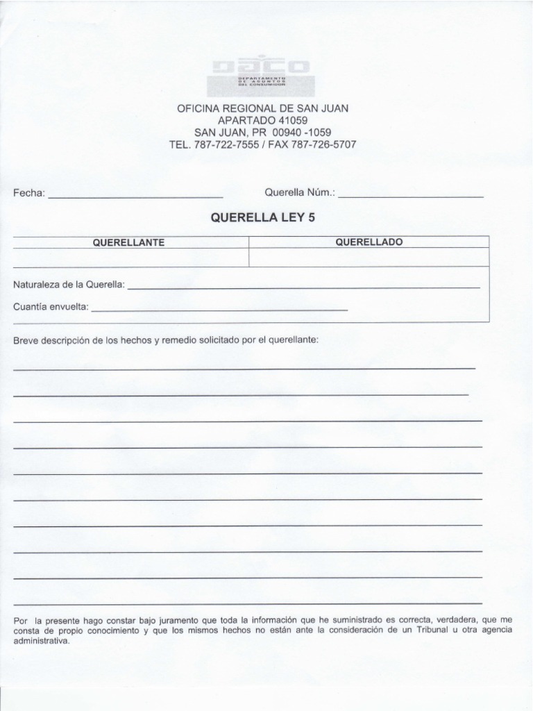 Formulario Querella DACo | PDF