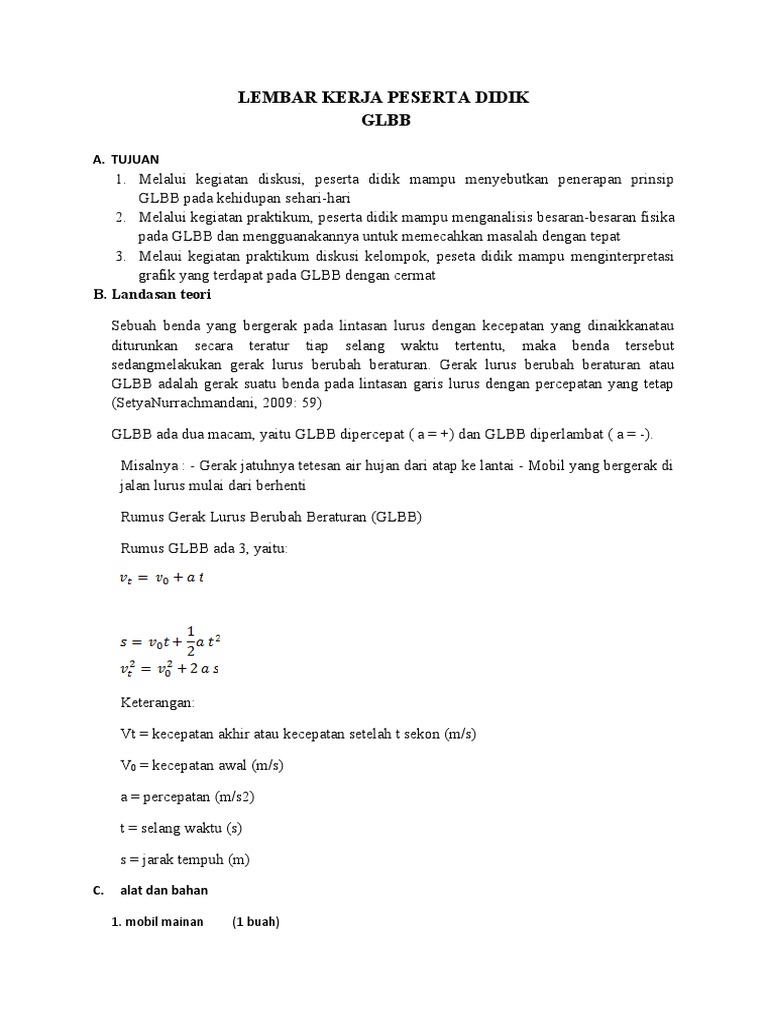 Lembar Kerja Glbb Kelas 11 Pdf