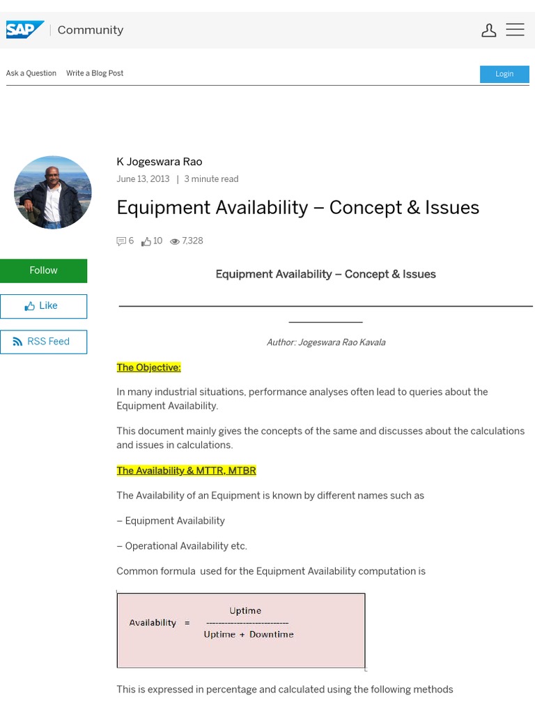 Equipment Availability - Concept & Issues - SAP Blogs | PDF | Hierarchy | Computing