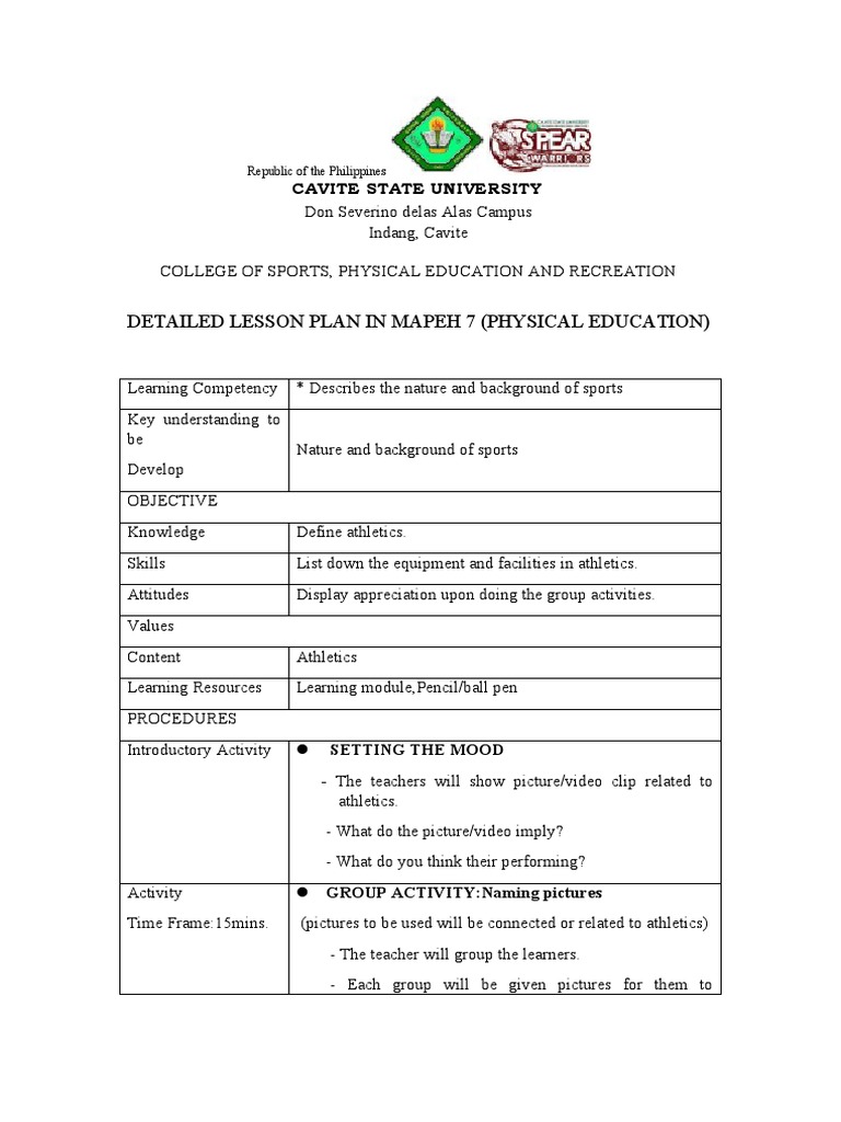 Detailed Lesson Plan | PDF | Track And Field | Learning
