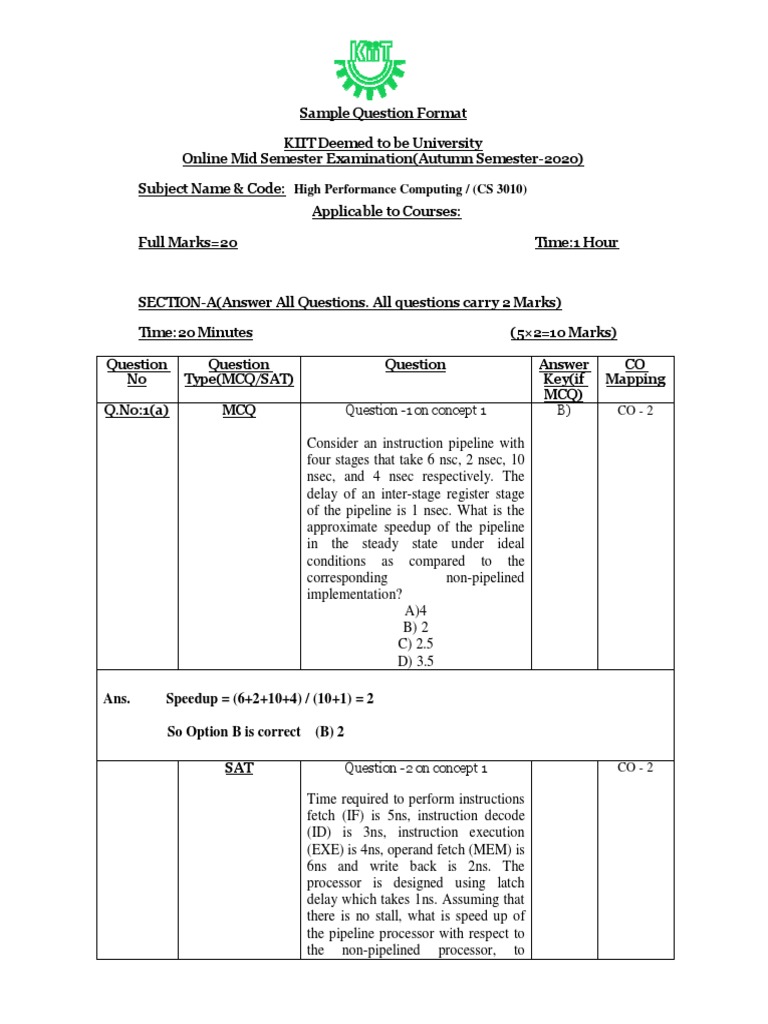 High Performance Computing - CS 3010 - MID SEM Question by Subhasis Dash With Solution | PDF ...