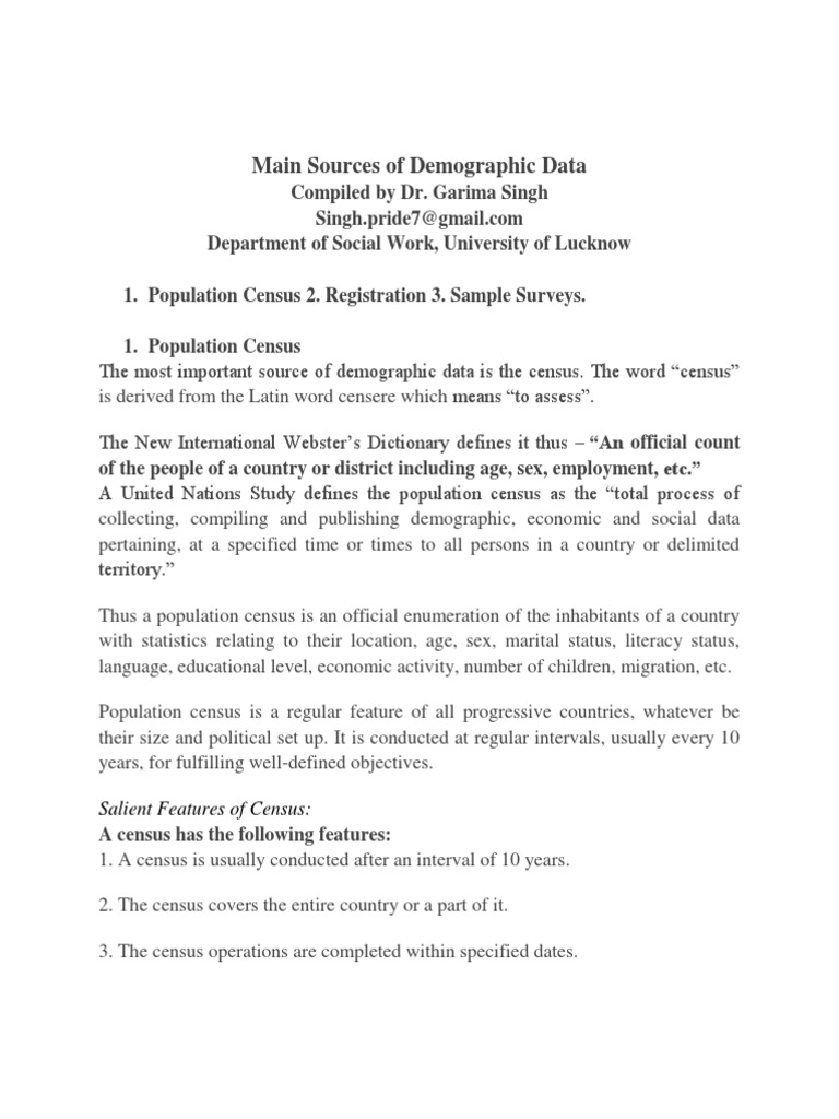 Main Sources of Demographic Data | PDF | Census | Survey Methodology