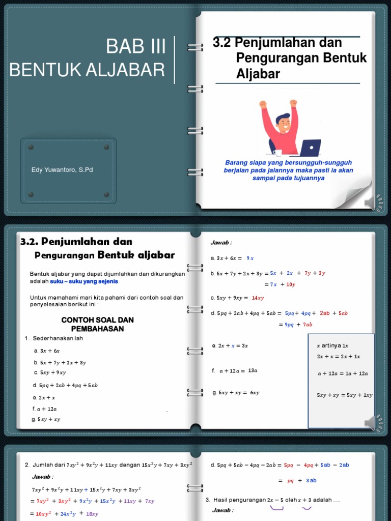 Penjumlahan Dan Pengurangan Bentuk Aljabar | PDF