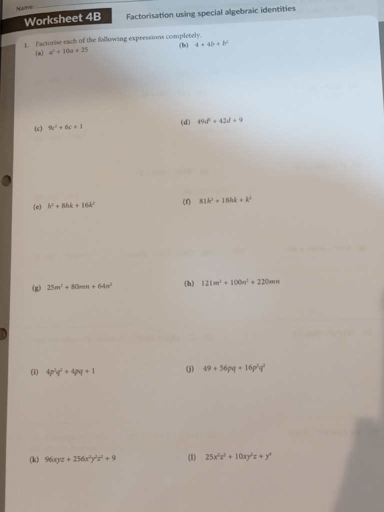 Worksheet Factorisation | PDF