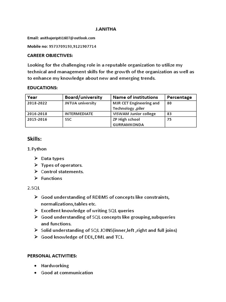 Anitha CV | PDF