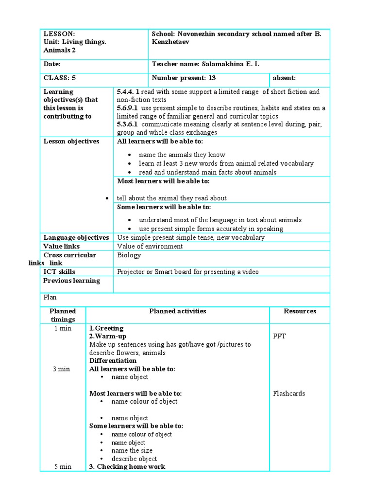 Grade 5 - Unit 2 - Living Thing - Animals | PDF | Learning | Vocabulary