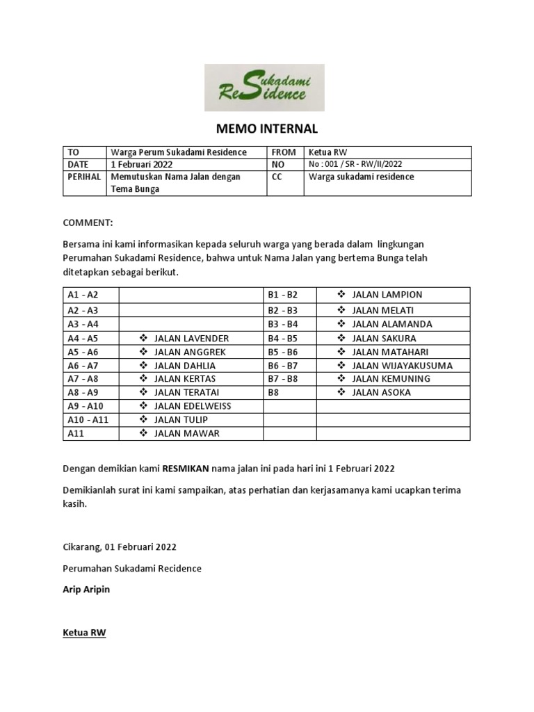 Memo Internal Tema Jalan | PDF