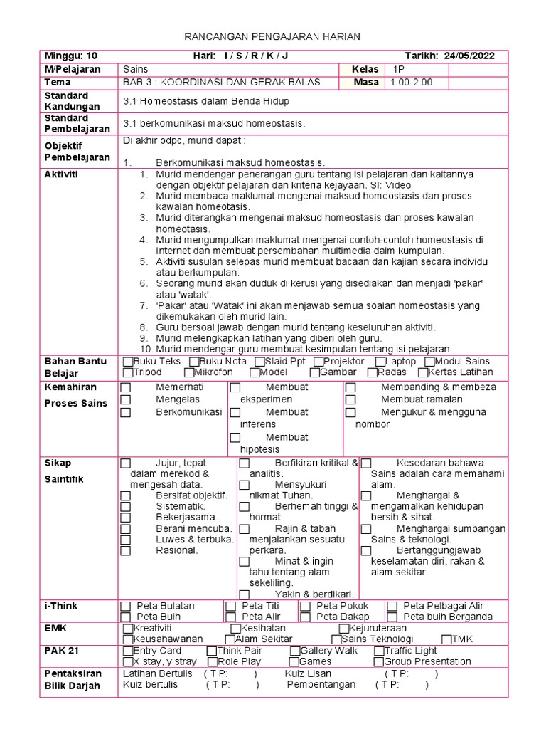 RPH Sains Tingkatan 1 | PDF