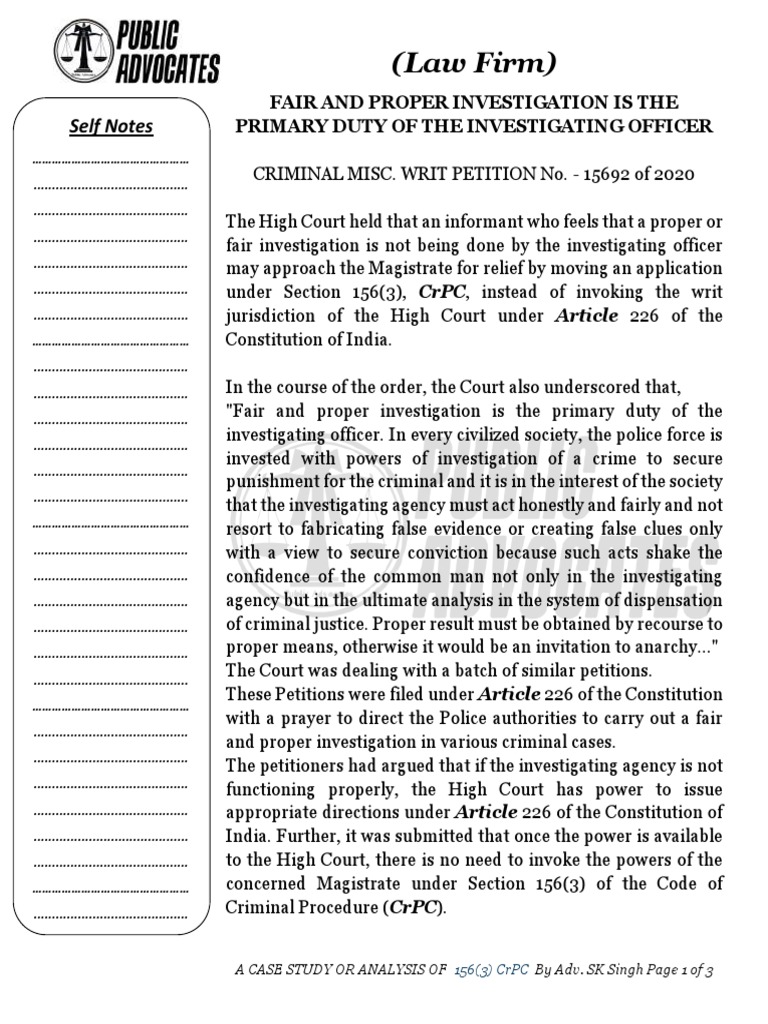 A CASE STUDY OR ANALYSIS OF 156 (3) CRPC About FAIR AND PROPER ...