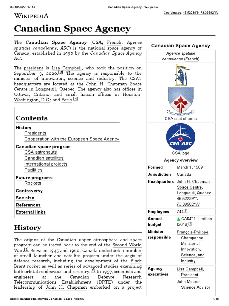Canadian Space Agency - Wikipedia | PDF | Spaceflight | Scientific ...