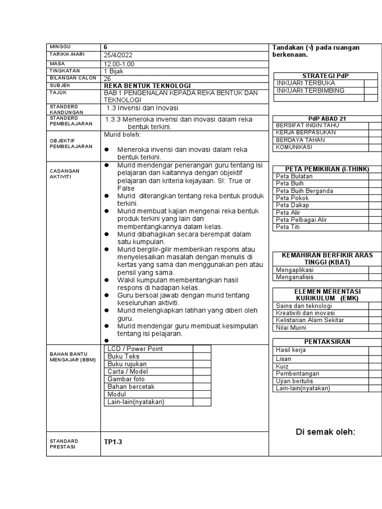 RPH RBT Tingkatan 1 | PDF