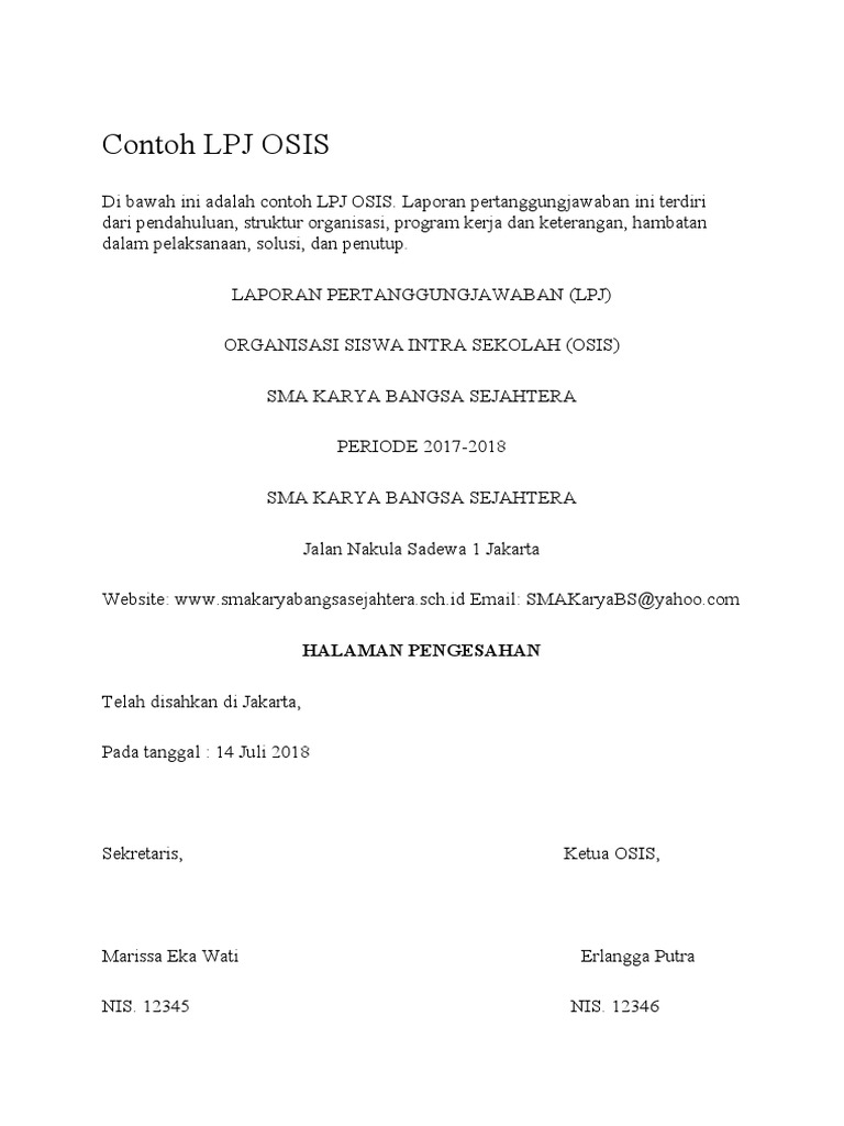 Contoh LPJ OSIS SMA Karya Bangsa | PDF