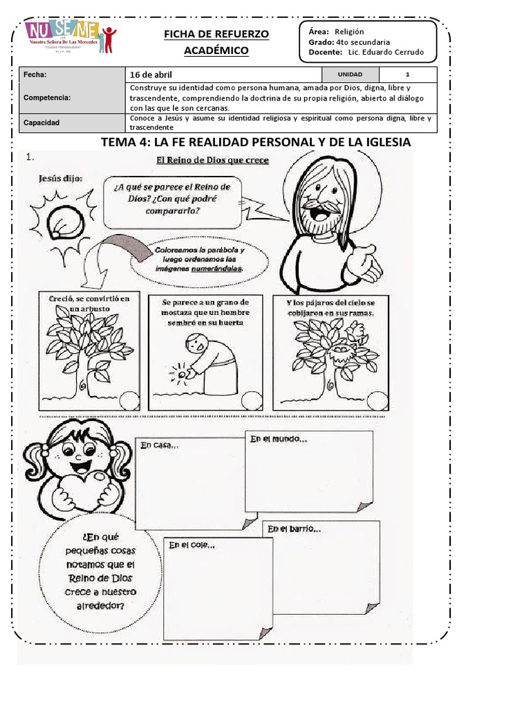 Tema 4 La Fe Realidad Personal y de La Iglesia - 4to Sec | PDF | Fe | Dios