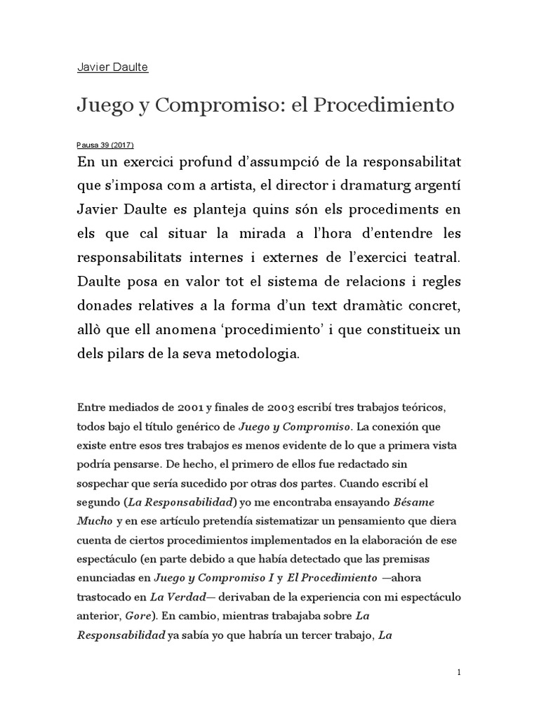Javier Daulte - Juego y Compromiso. El Procedimiento | PDF | Verdad | Realidad