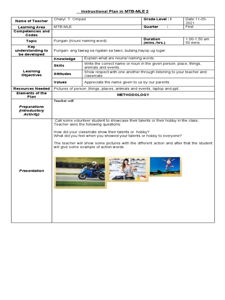 Lesson Plan MTB 1 Pungan | PDF | Learning | Noun