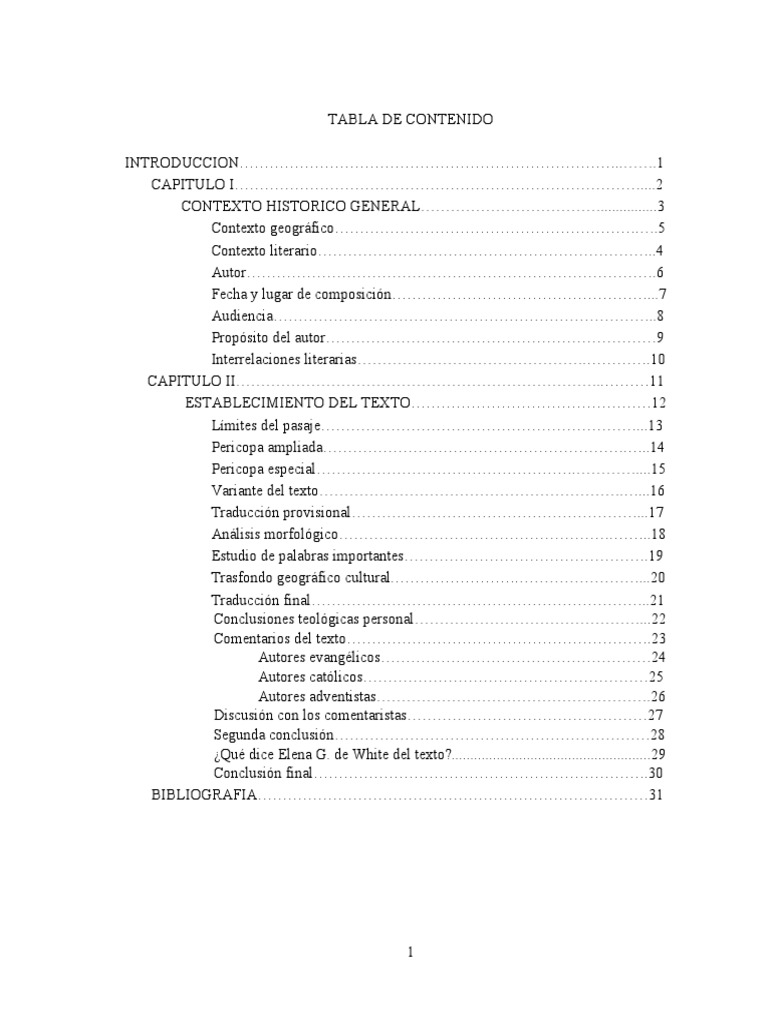 Tabla de Contenido | PDF