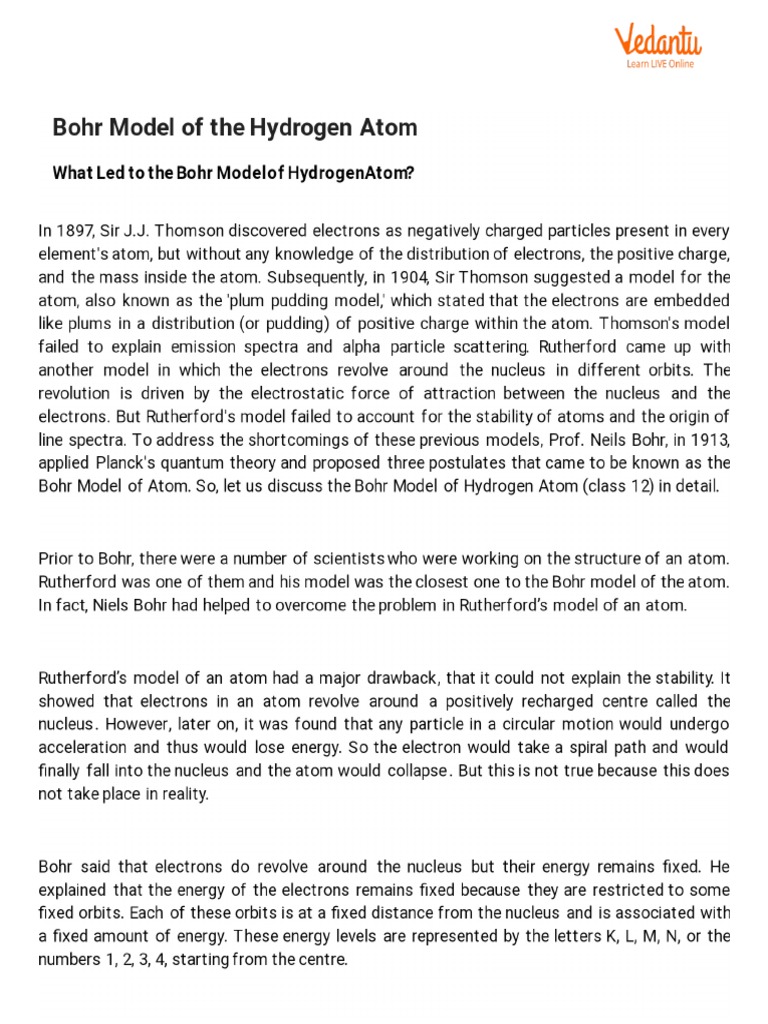 Bohr Model of The Hydrogen Atom | PDF