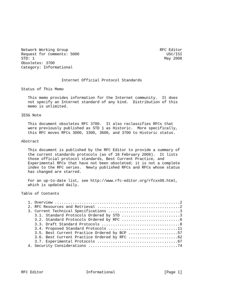 STD 1 | PDF | Internet Protocol Suite | Networking