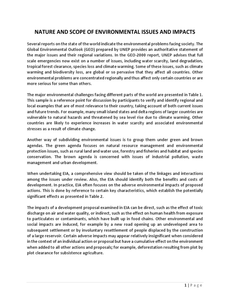 Nature and Scope of Environmental Issues | PDF | Environmental Impact ...