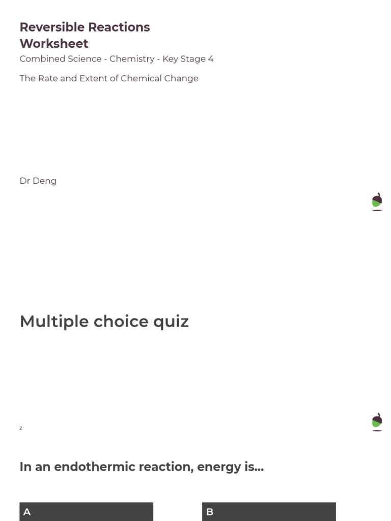 Reversible Reactions Worksheet - Key Stage 4 Chemistry | PDF | Chemical ...