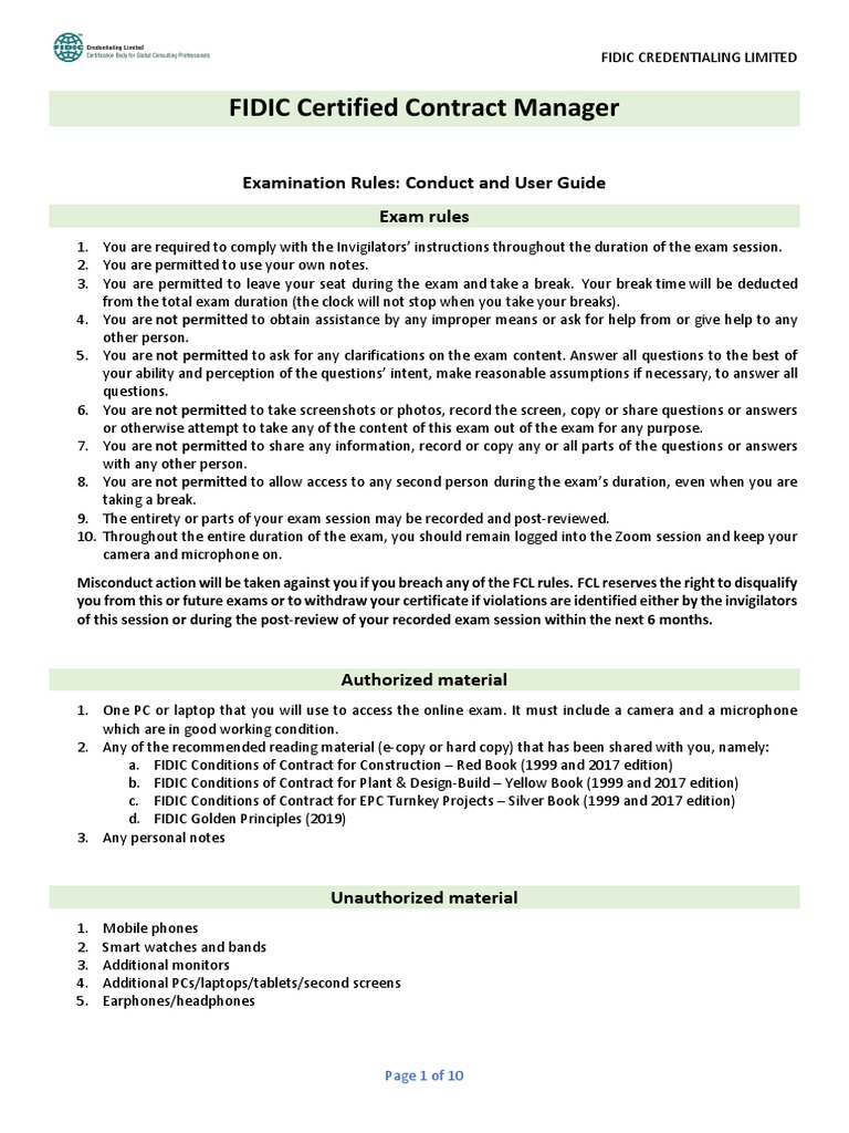 Exam Rules and User Guide - FIDIC Contract Manager Certification - FCL ...