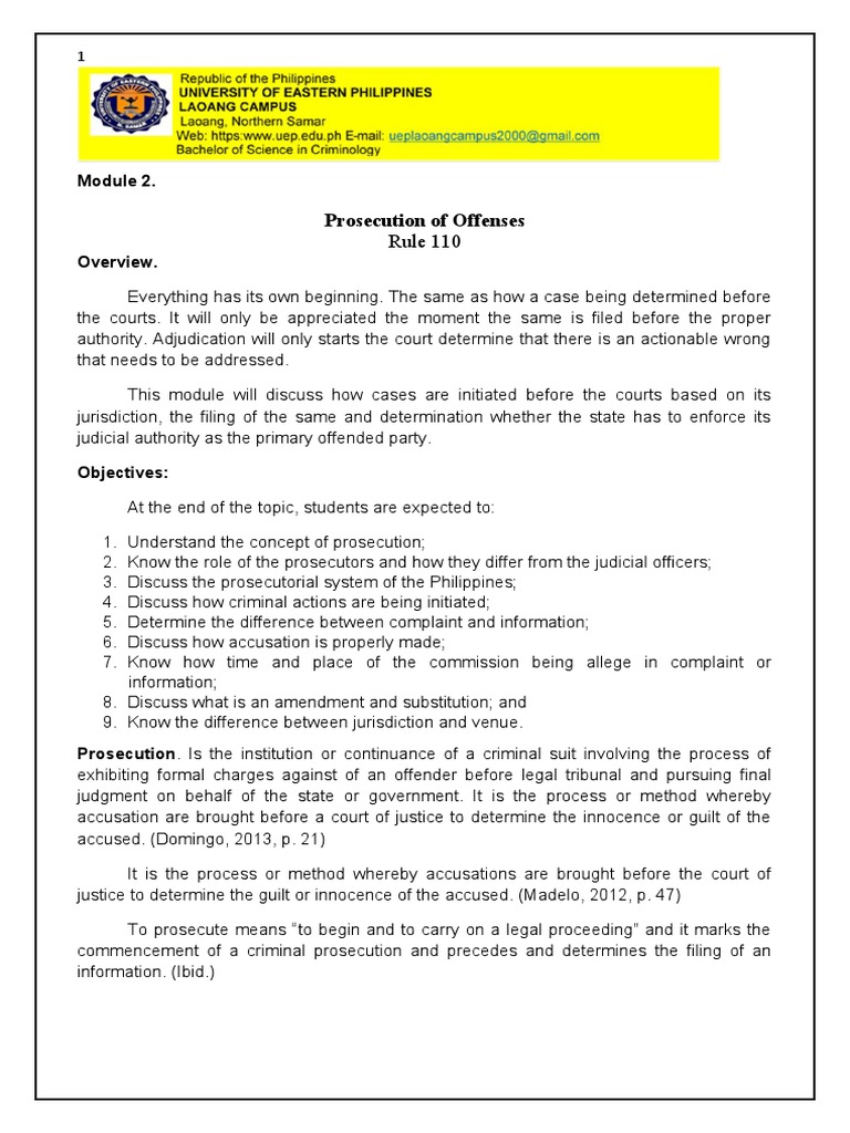 Rule 110 Module 2 Pdf Prosecutor Plea