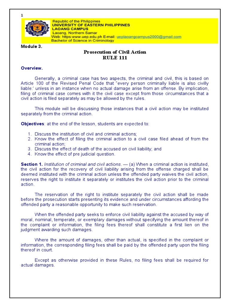 Rule 111 Module 3 | PDF | Lawsuit | Prosecutor