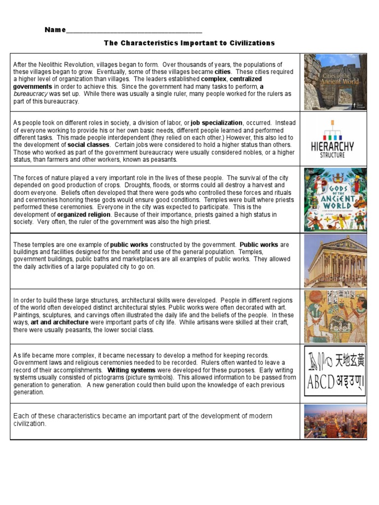 Key Characteristics of Early Civilizations | PDF | Society | Civilization