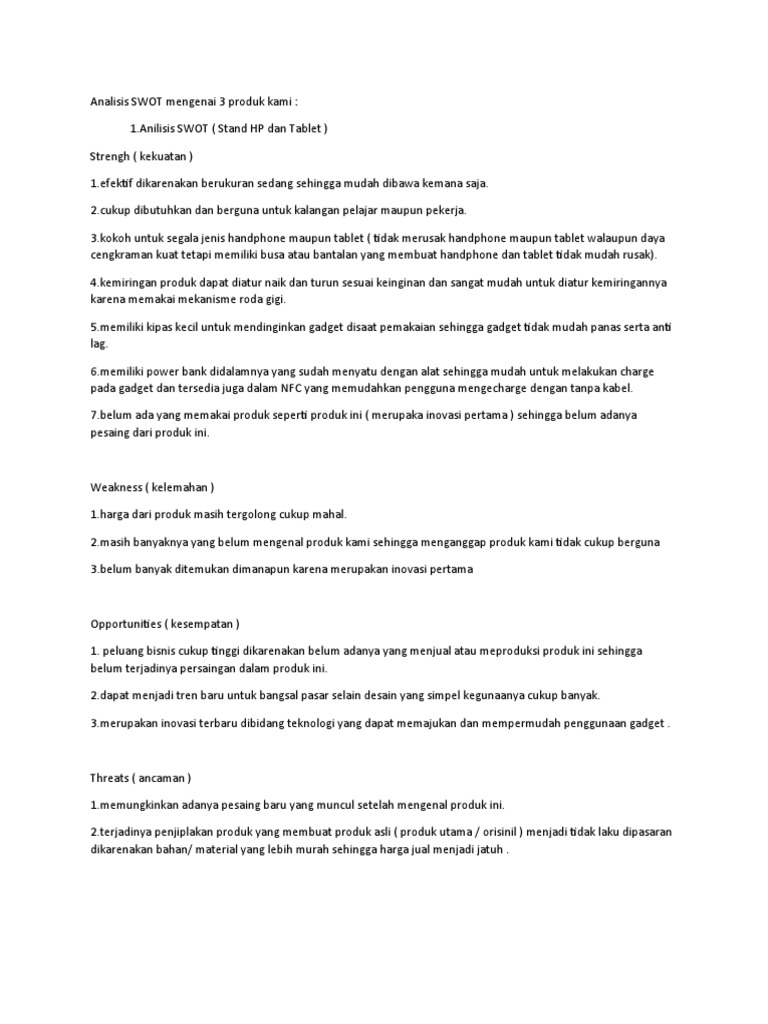 SWOT 3 Produk | PDF