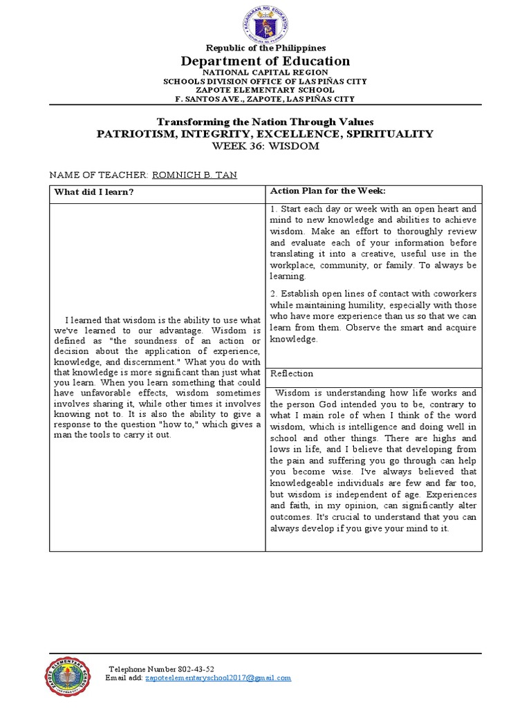 TAN - Week36-ValuesRestoration - WISDOM | PDF | Wisdom | Knowledge