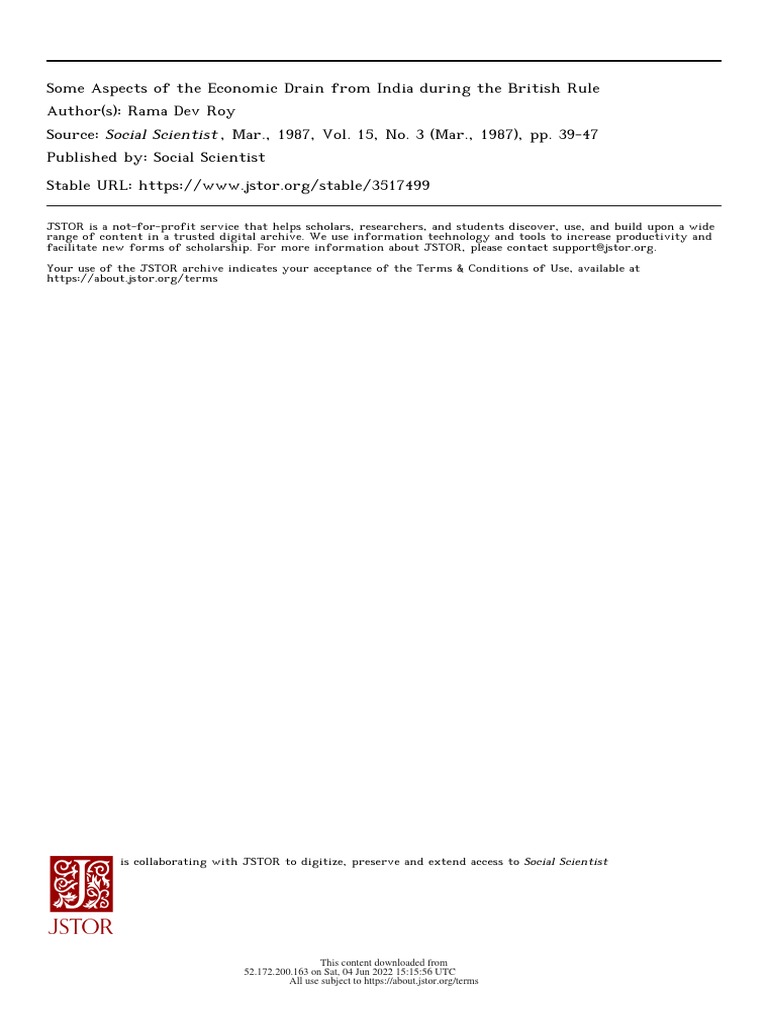 Some Aspects of The Economic Drain From India During The British Rule ...