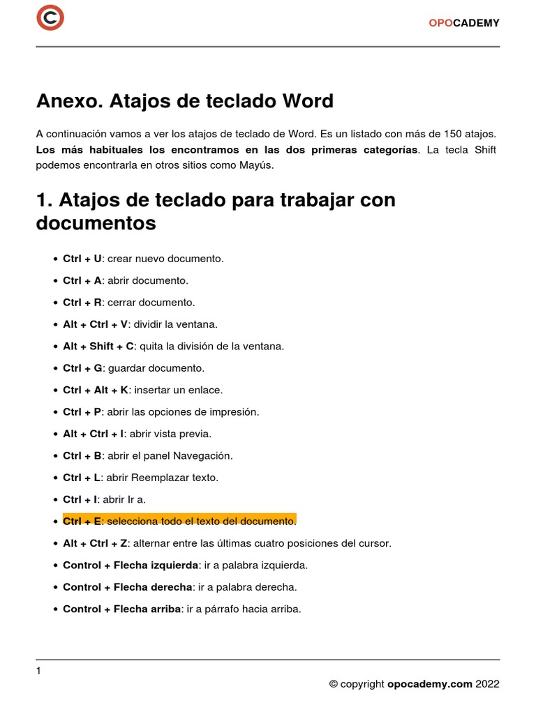 Anexo. Atajos de Teclado Word | PDF | Ventana (informática) | Microsoft ...