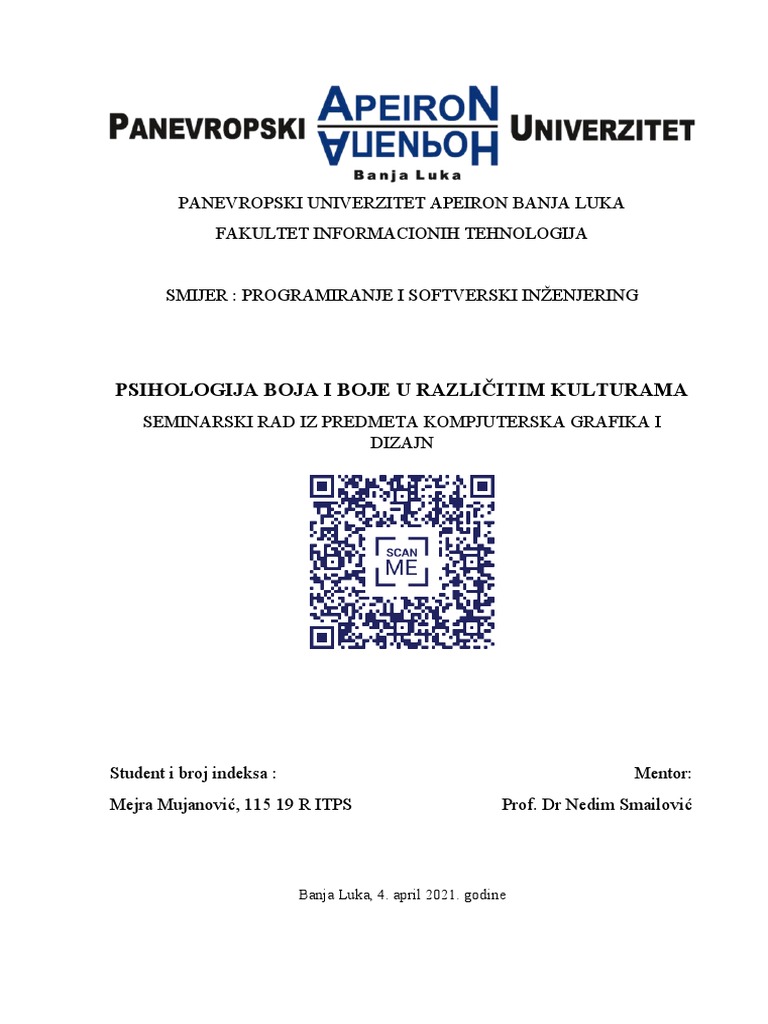 Seminarski Rad Iz Predmeta Kompjuterska Grafika I Dizajn, Mejra ...