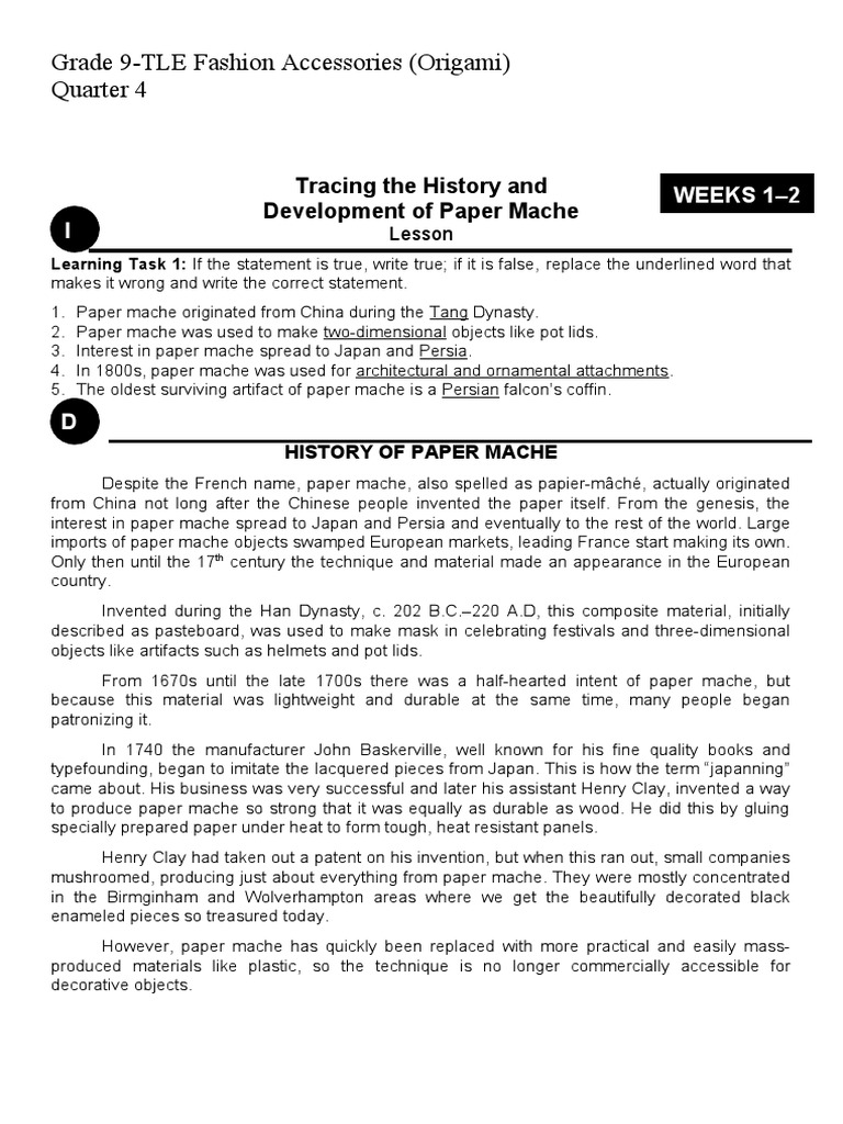 Module Tle Fashion Accessories Origami Q4 | PDF | Paint | Acrylic Paint