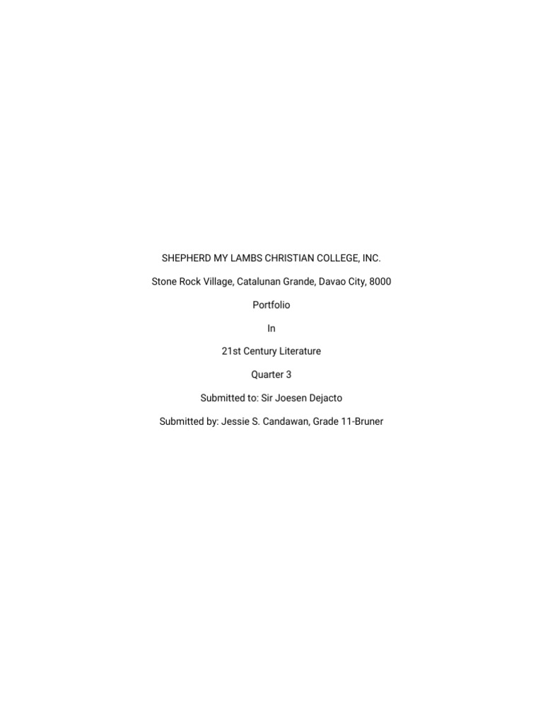 21st Century Literature Q3 Portfolio, Candawan STEM | PDF